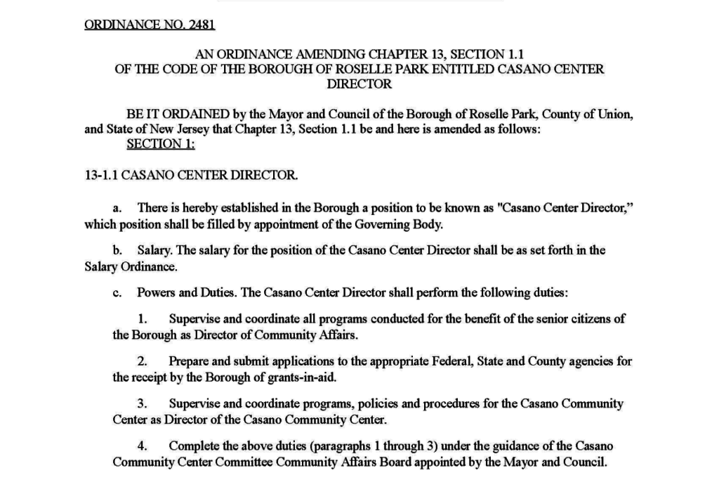 Ordinance 2481 Adding Recreation Events Supervisor To Casano Center ordinance-2481-adding-recreation-events-supervisor-to-casano-center